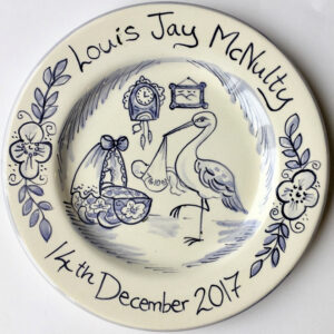 Hand painted plates for weddings, christenings, and births